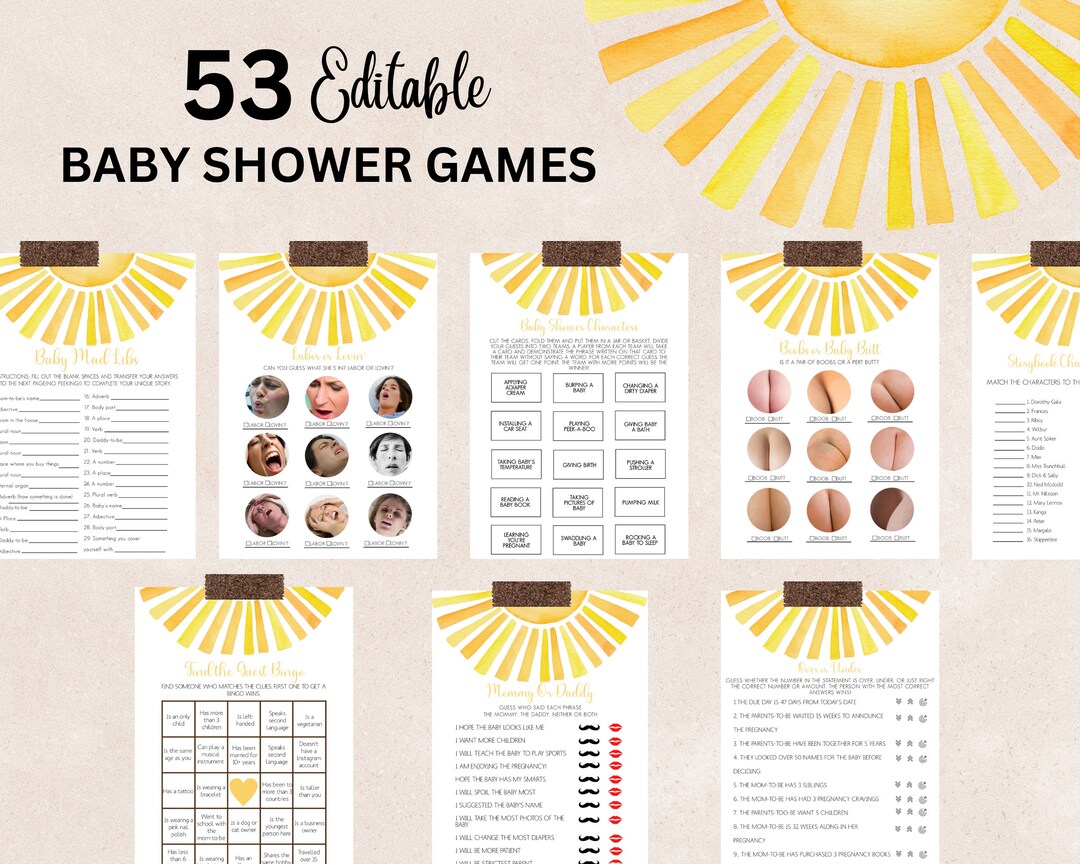Editable Sunshine Baby Shower Games Bundle, A Little Ray of Sunshine ...
