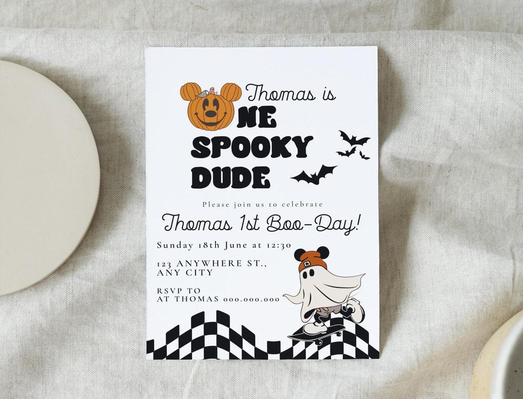 Mickey One Spooky Dude Birthday Invitation, Mouse Halloween Party ...
