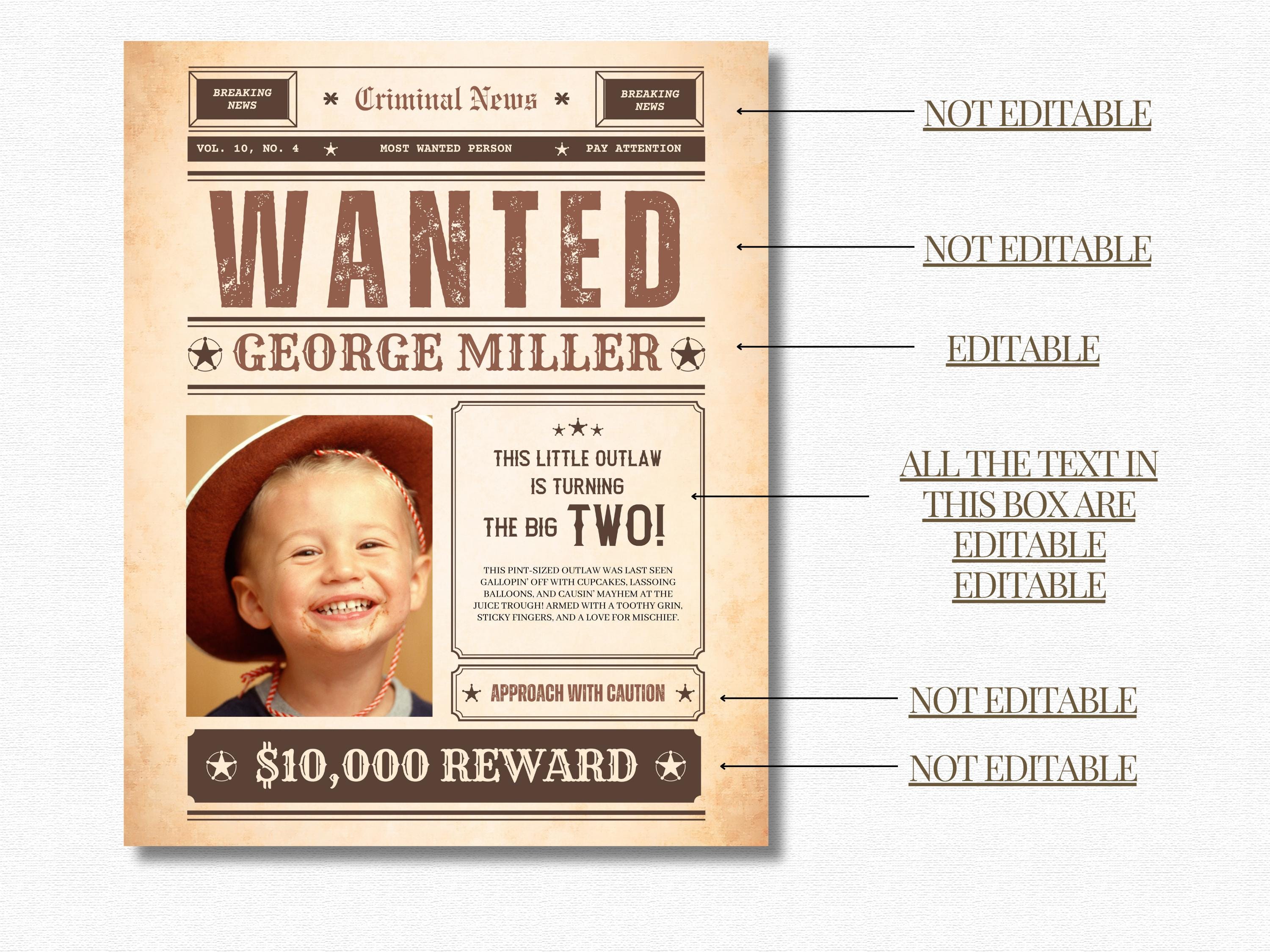Custom Wild West Wanted Poster, Cowboy Birthday Party (digital) - Etsy