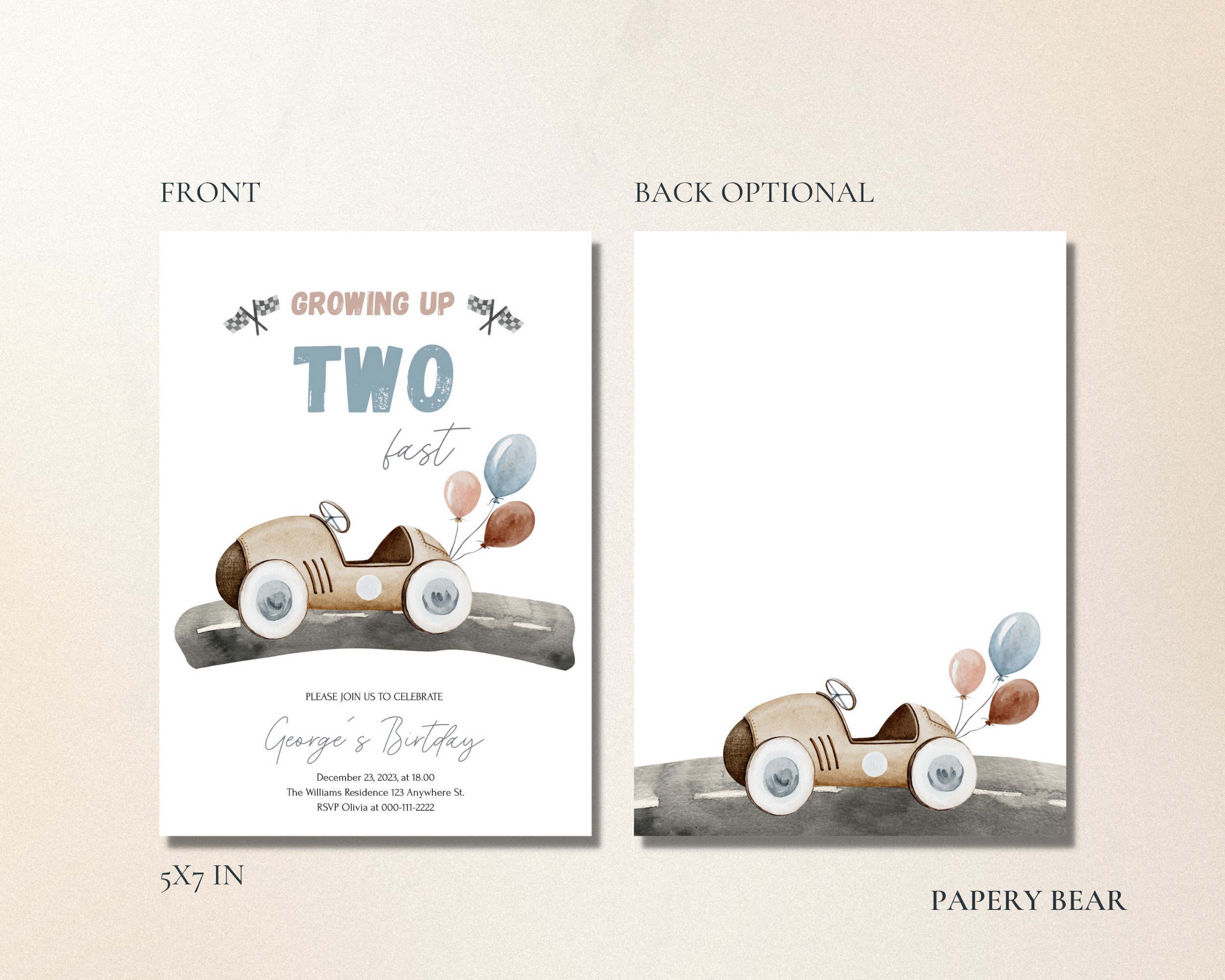 Growing up Two Fast Birthday Invitation Editable Vintage Car - Etsy