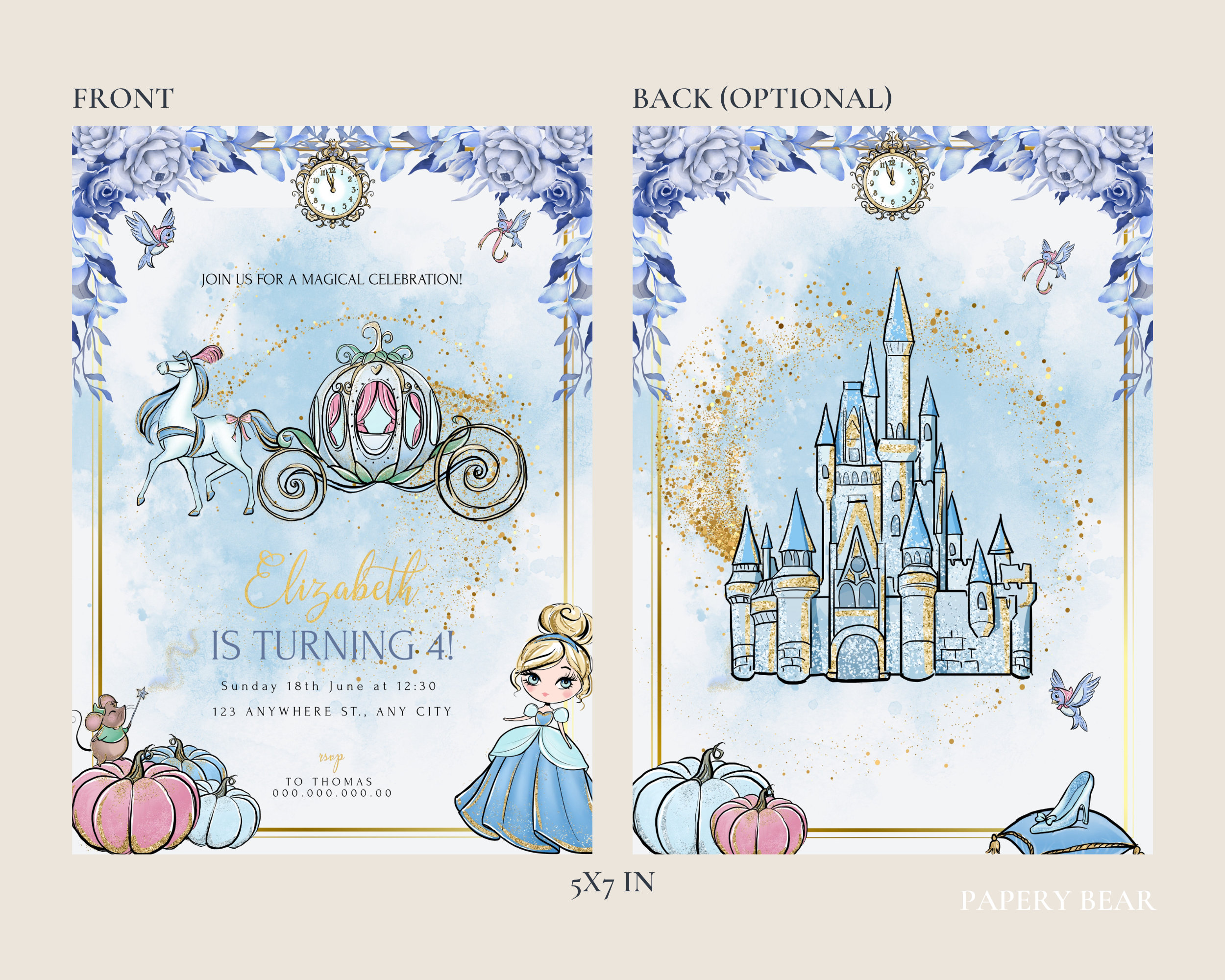 Editable Cinderella Invitation, Princess Birthday Invitation, Princess ...