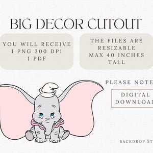 Dumbo Cutout, Backdrop Big Decor, Pastel Elephant Theme Party ...
