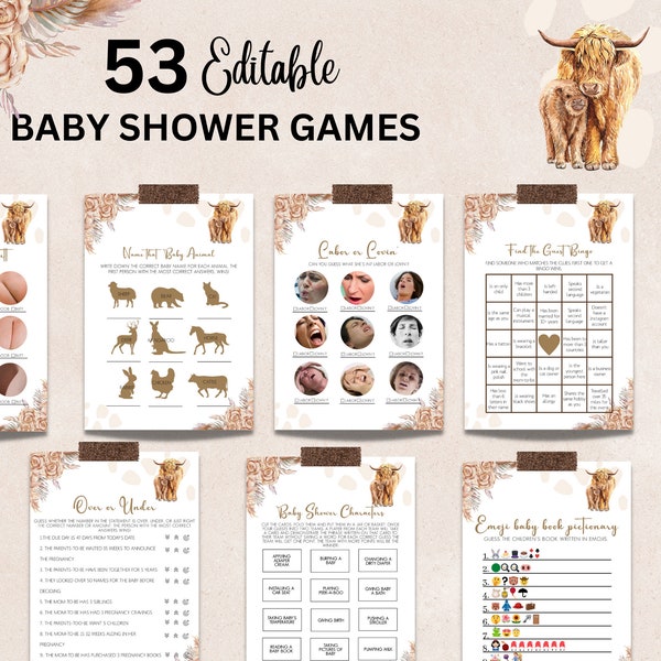 Highland Cow Baby Shower Games - Etsy