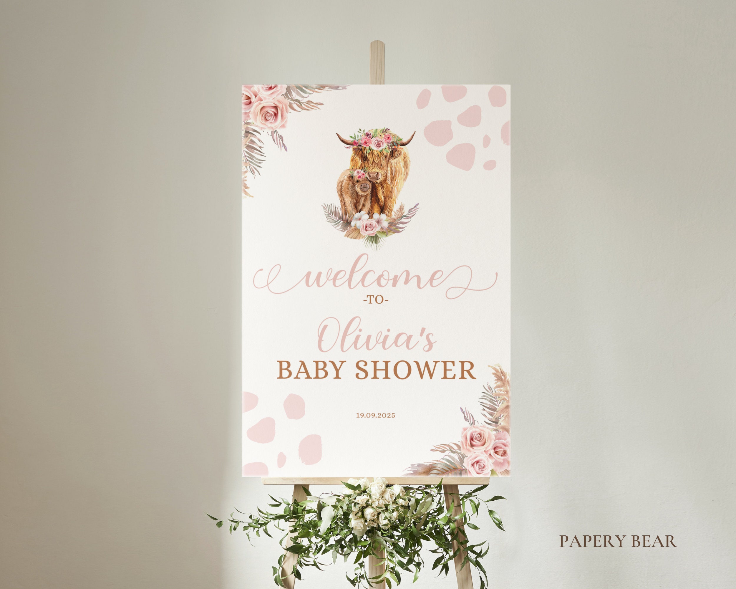 Holy Cow Baby Shower Welcome Sign, Pink Girl Highland Cow Baby Shower ...