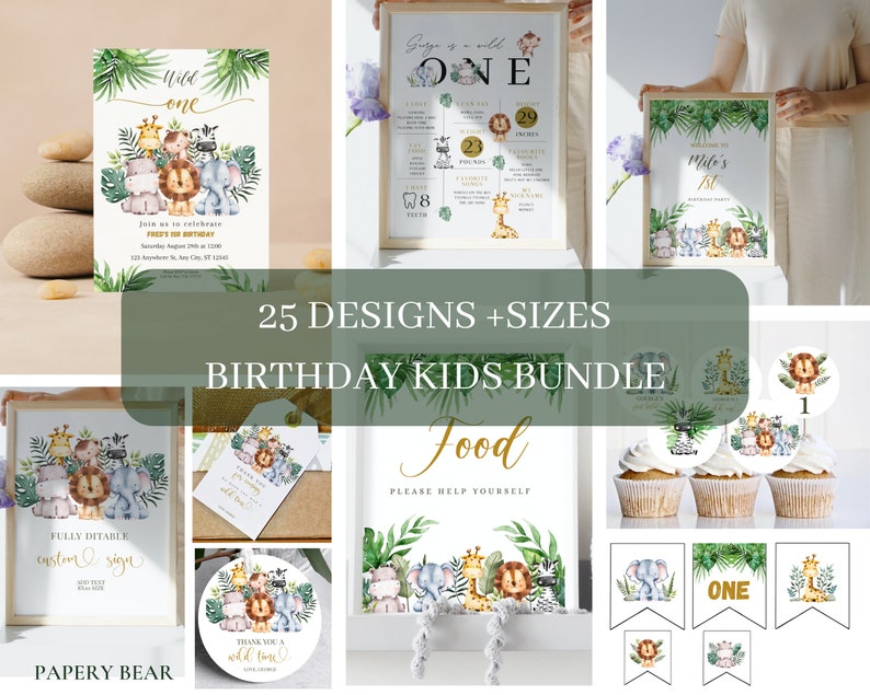 EDITABLE Wild One 1st Birthday Invitation Bundle, Printable Wild One ...