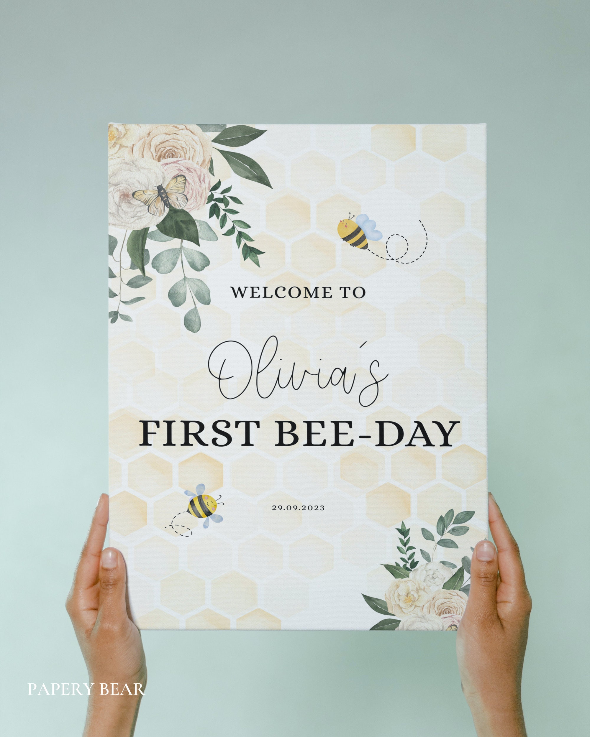 First Birthday Welcome Sign, First Bee Day Welcome Sign, Baby First ...