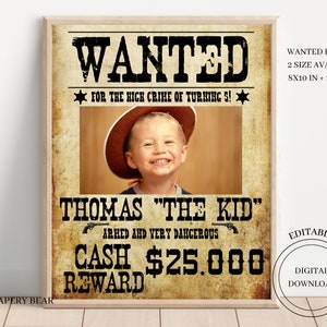 Wanted Poster Template, Custom Wanted Birthday Poster Sign, Cowboy Wild ...