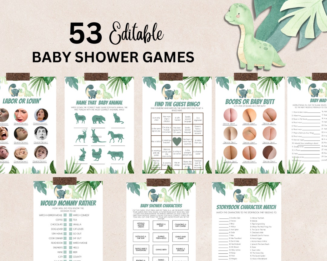 Dinosaur Baby Shower Games Bundle, Editable Boy Girl Dino Baby Shower ...