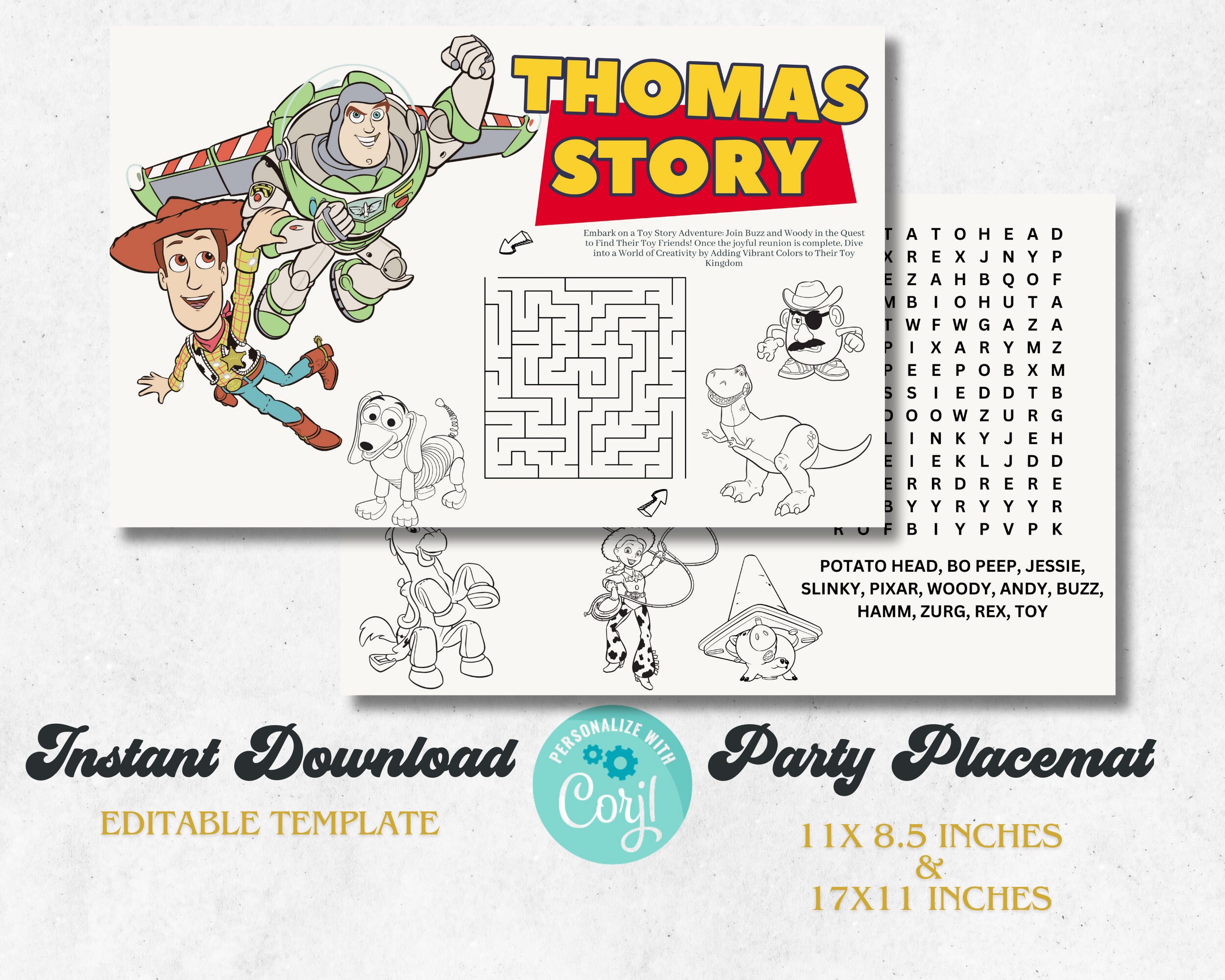 Toy Story Placemat Birthday Decoration, Editable Name Toy Story Style ...