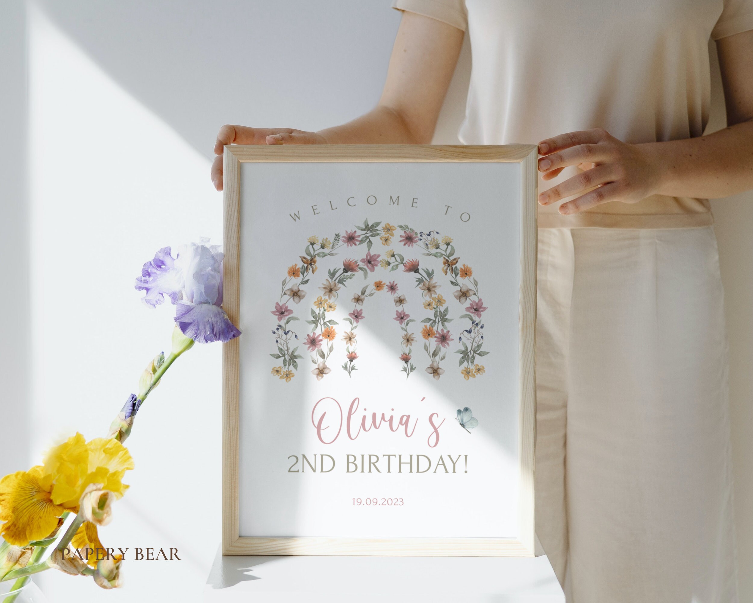 Wildflower Rainbow Welcome Birthday Sign, Welcome Sign Girl, Girls ...