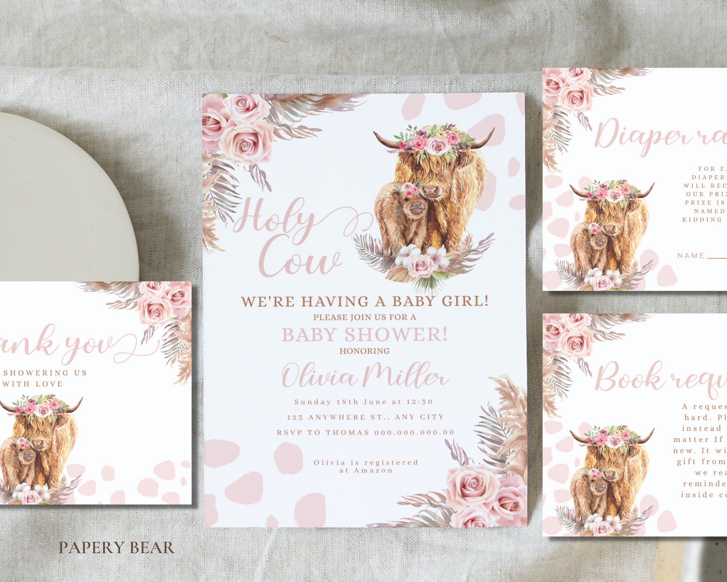 Holy Cow Girl Baby Shower Invitation, Highland Cow Baby Shower ...