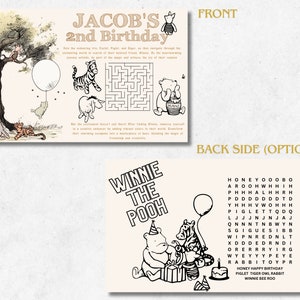 Classic Winnie the Pooh Birthday Placemat Party Activity Sheet, Pooh ...