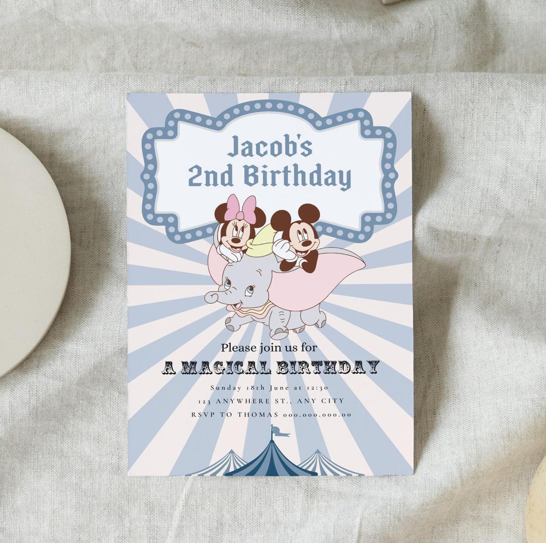 Mickey and Minnie Birthday Invitation, Printable Dumbo Mouse Birthday ...