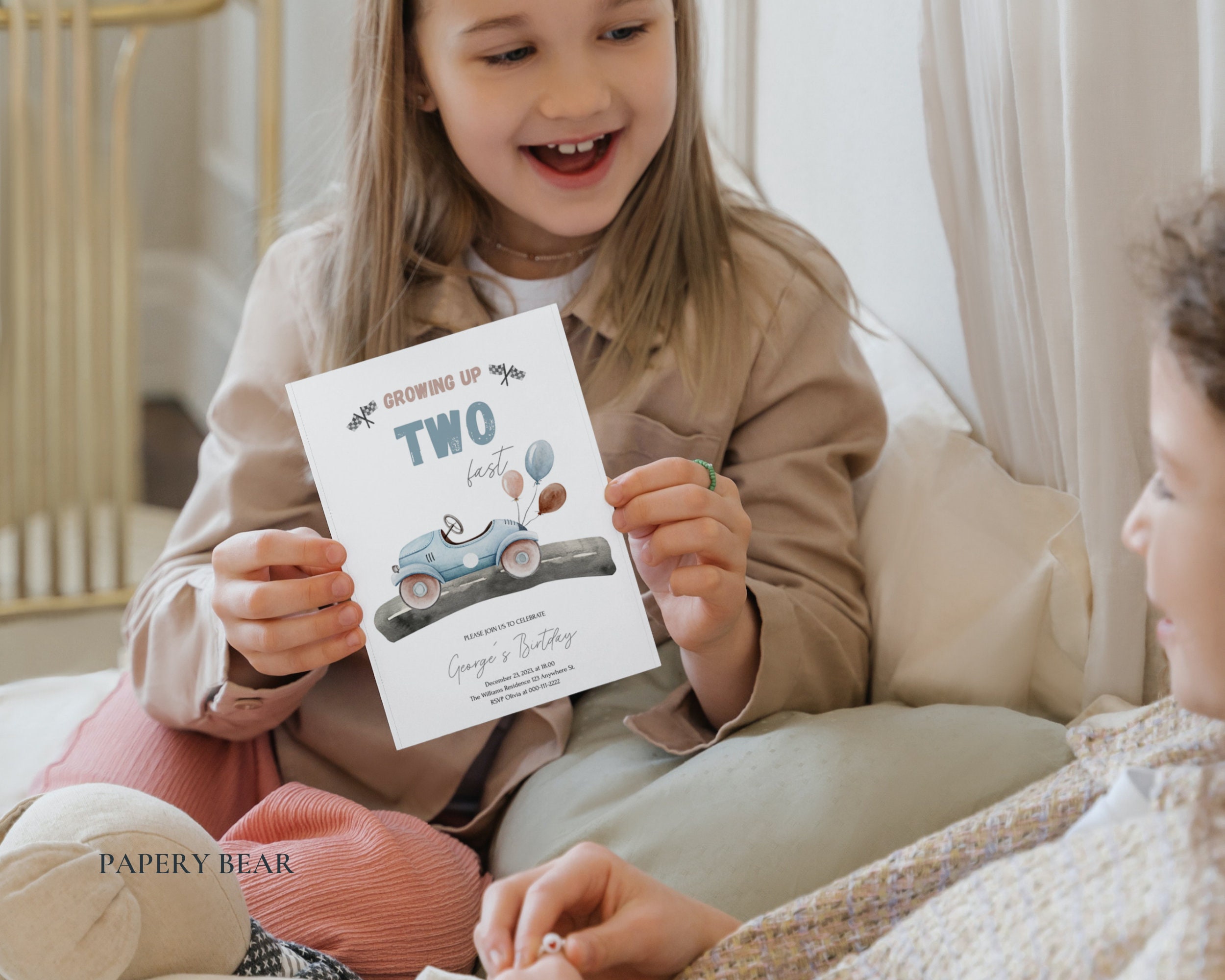 Growing up Two Fast Birthday Invitation Editable Vintage Car - Etsy