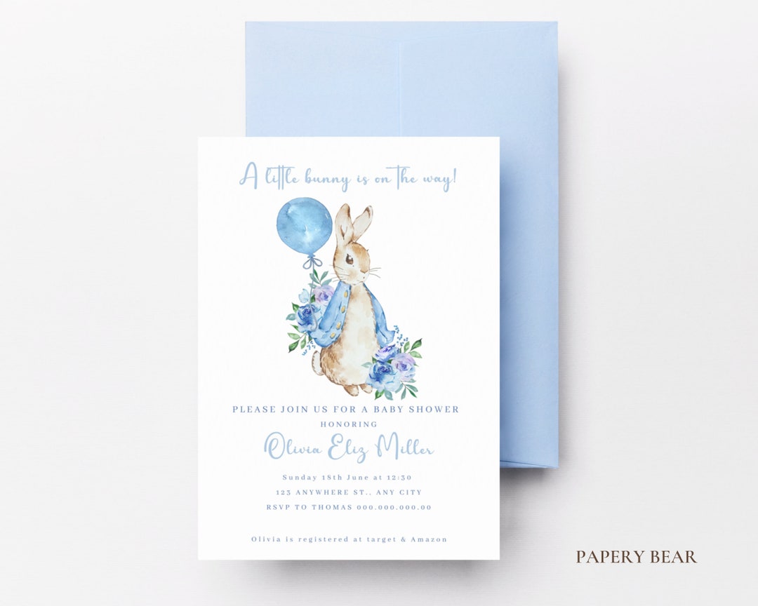 Editable Boy Peter Rabbit Baby Shower Invitation, Peter Rabbit ...