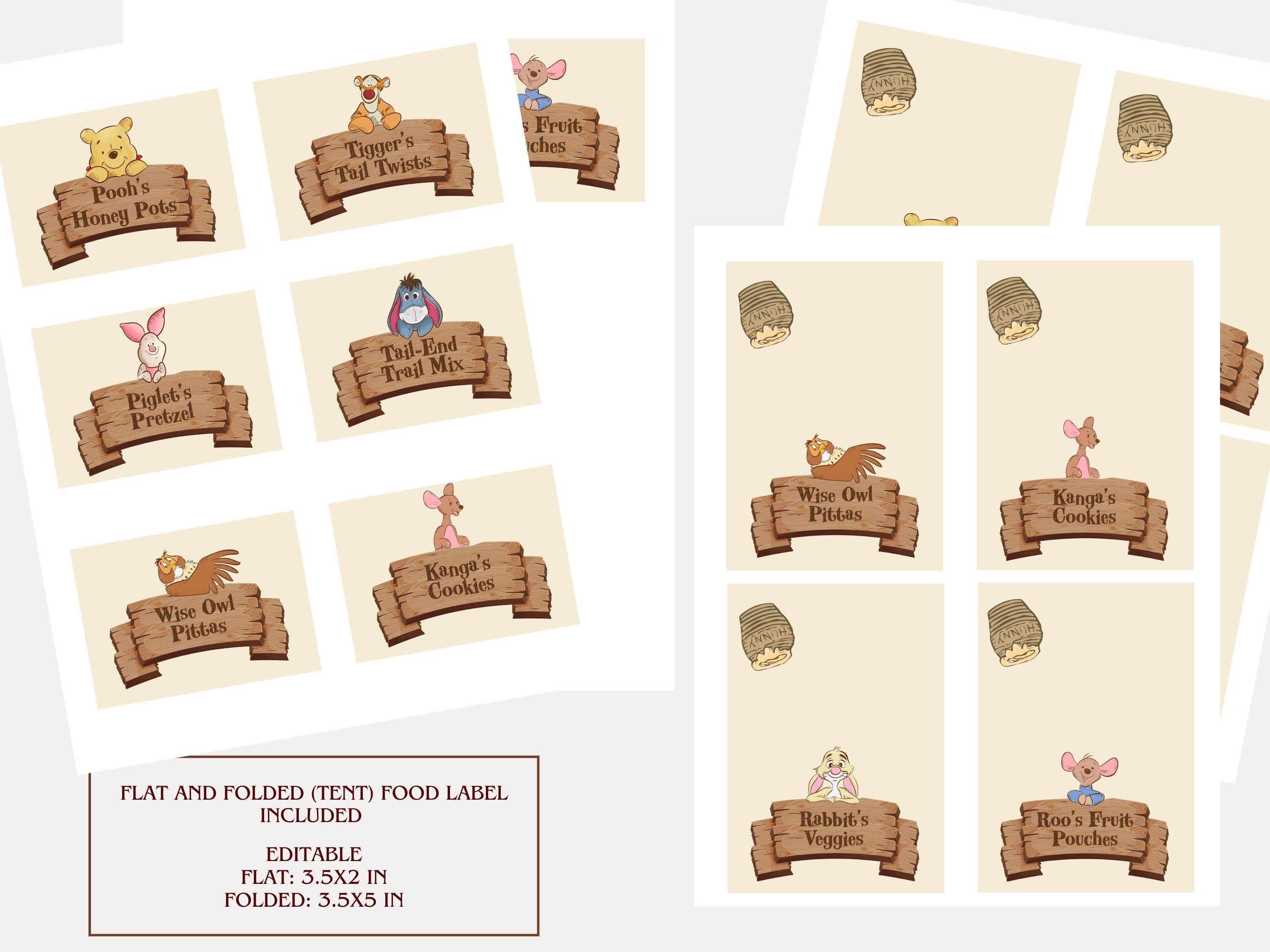 Editable Winnie the Pooh Food Labels, Classic Pooh Party Decor (digital ...