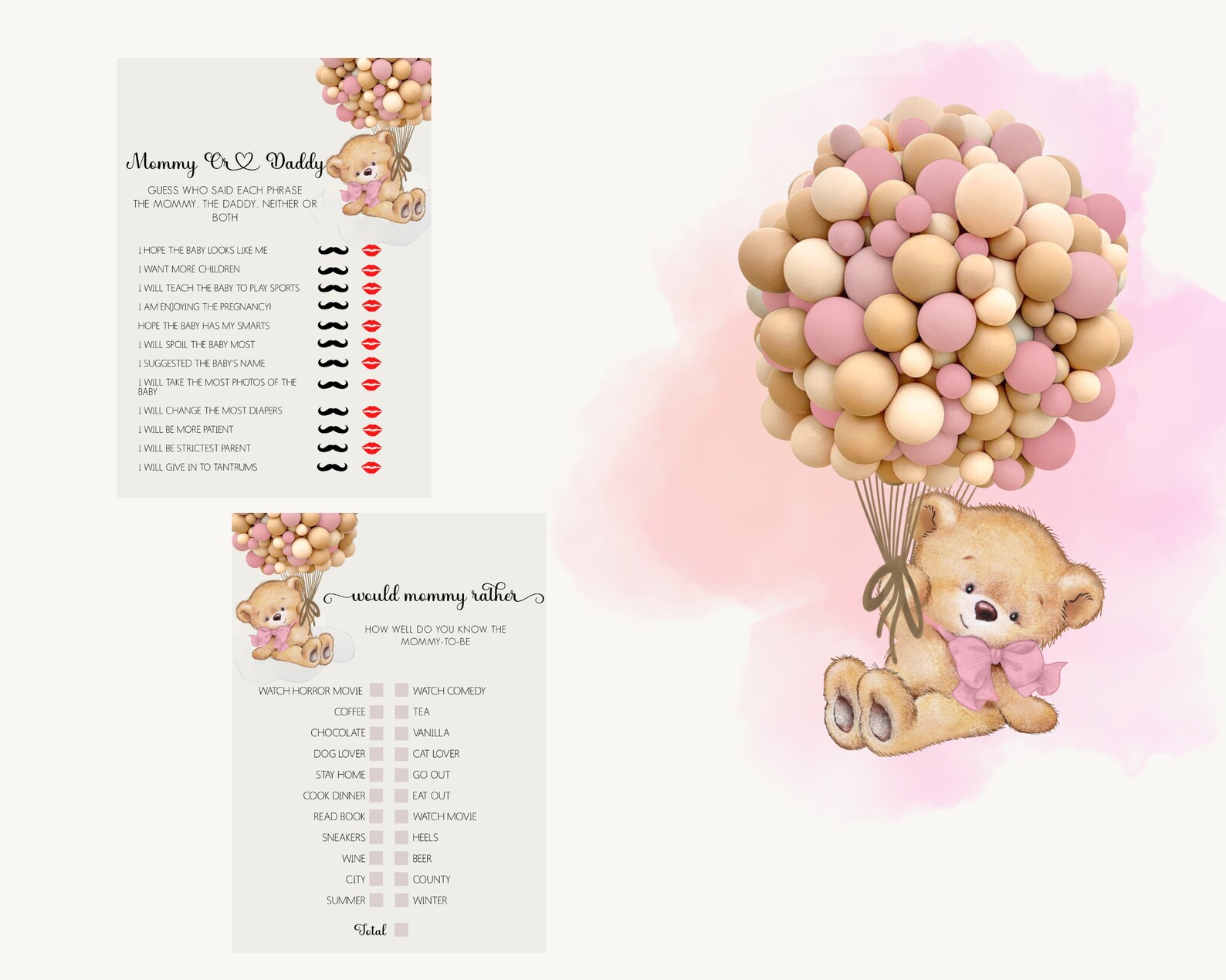 31 Bear Pink Balloons Baby Shower Games Baby Shower Games - Etsy