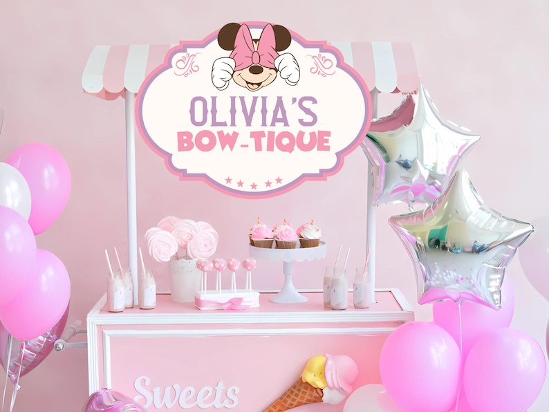 Editable Bowtique Birthday Sign, Minnie Mouse Bow Birthday Decor, Girl ...