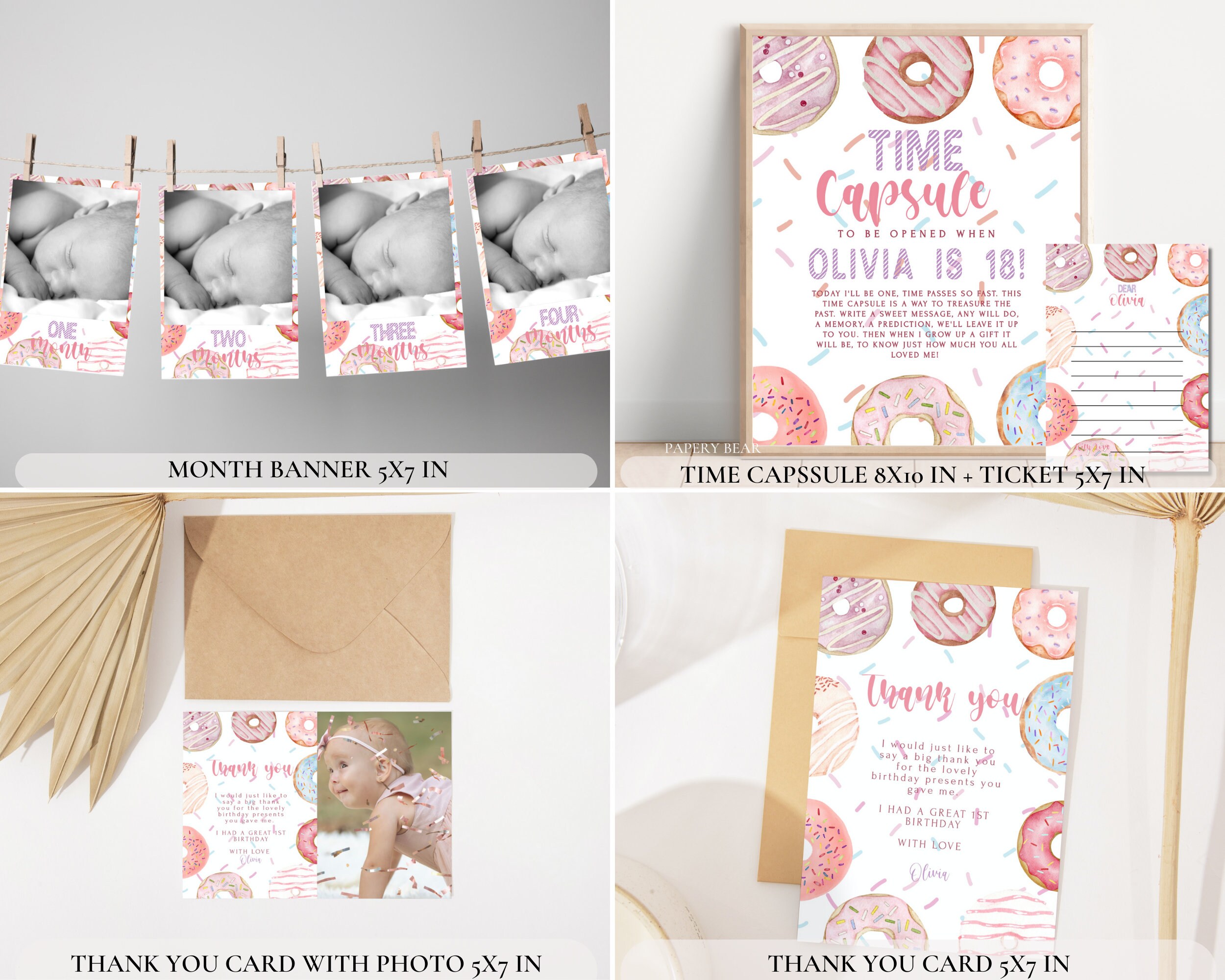 Donut First Birthday Invitation Bundle, Sweet One Donut Party ...