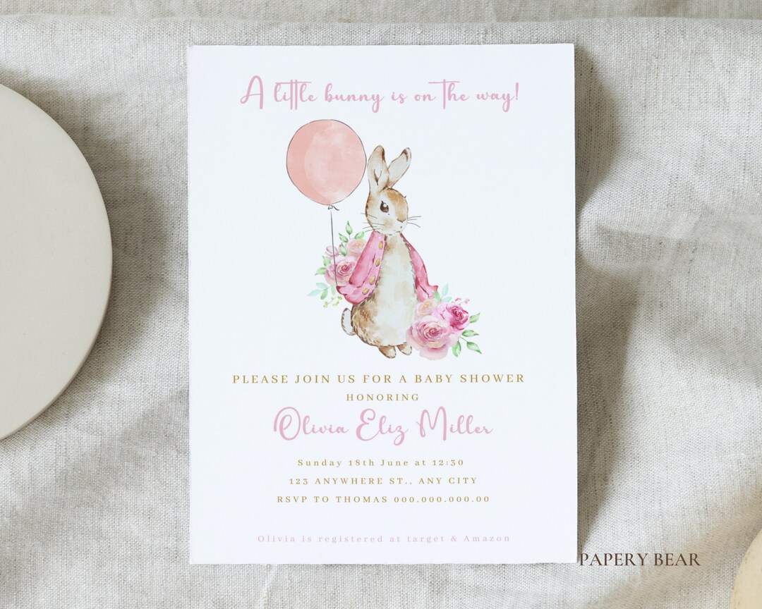 Editable Girl Peter Rabbit Baby Shower Invitation, Peter Rabbit ...