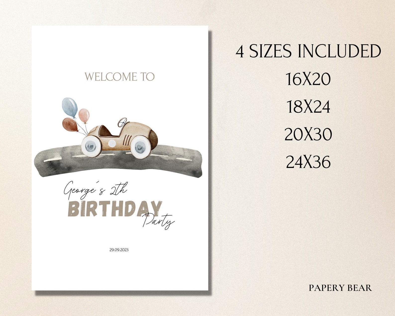 Editable Race Car Birthday Welcome Sign, Vintage Car Racing Birthday ...