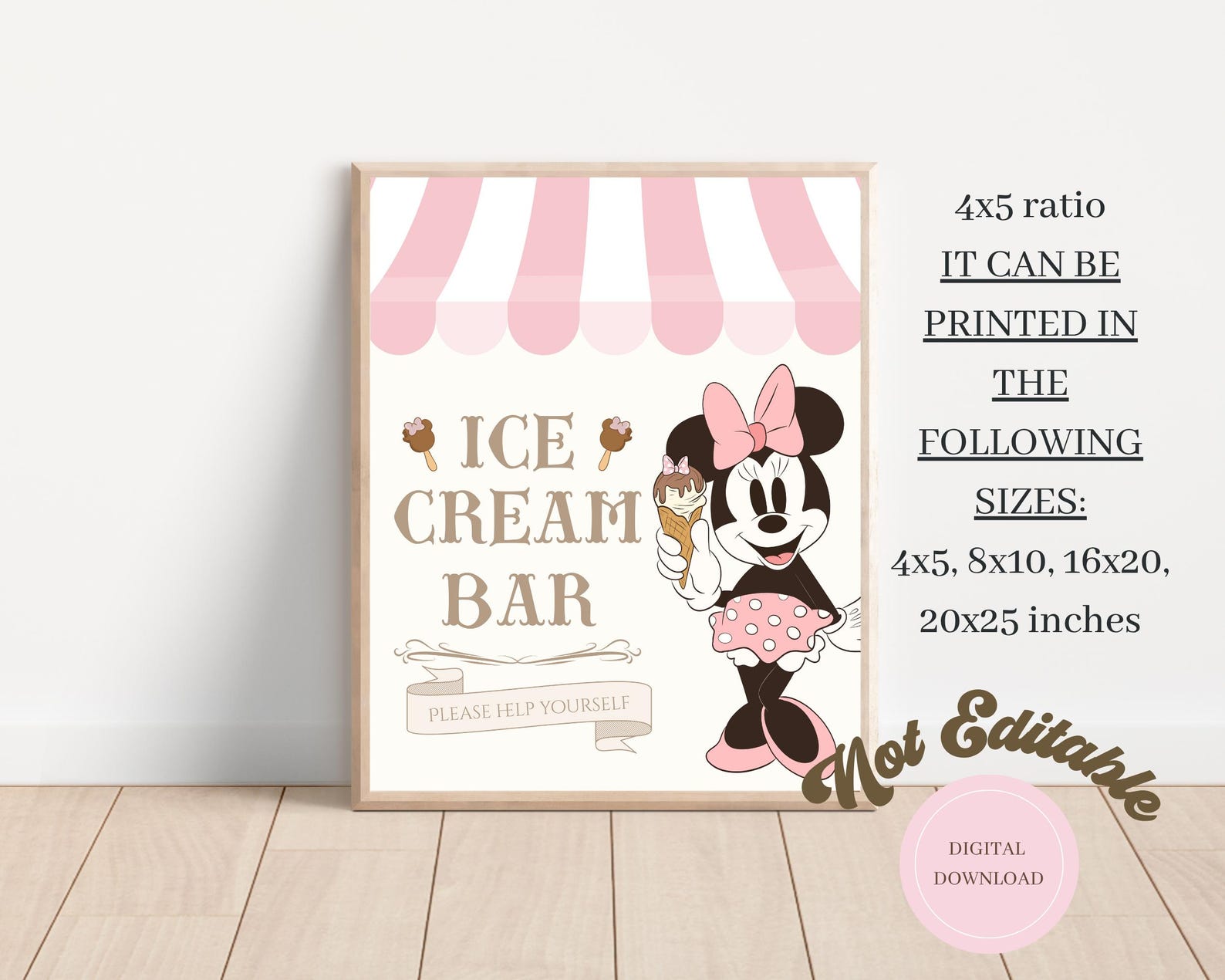 Minnie Ice Cream Bar Birthday Sign, Table Printable Sign Baby Shower or ...