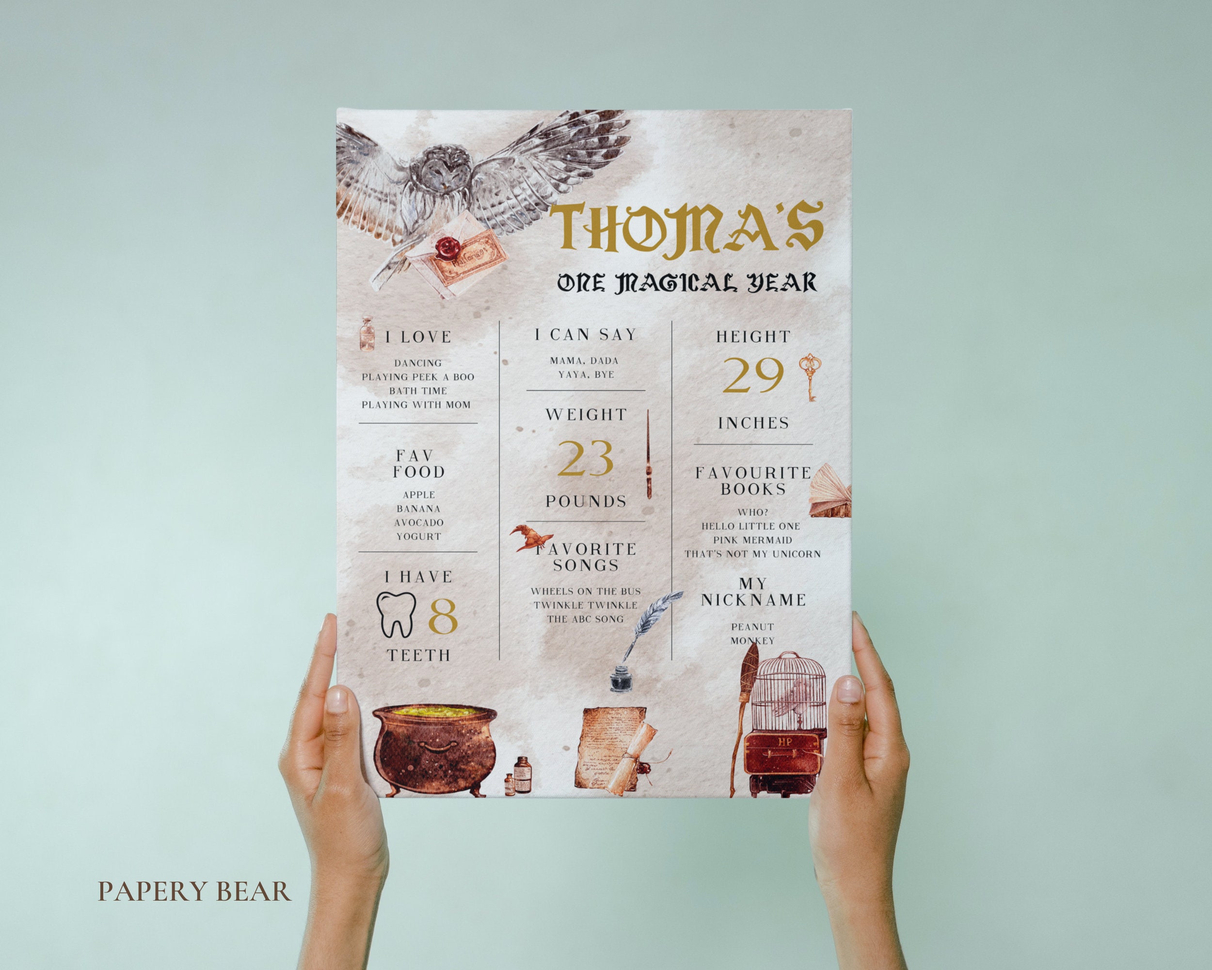 HP Editable First Birthday Milestone Board Template, Wizard Milestone ...