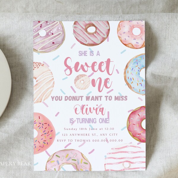 Donut First Birthday Invitation - Etsy