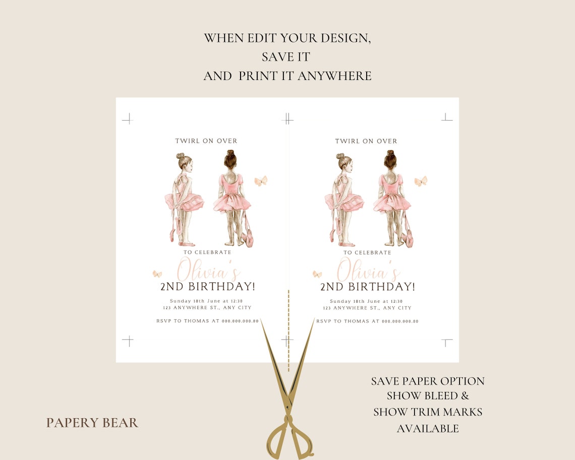 Editable Ballerina Birthday Invitation Template, Ballet Dancer Birthday ...