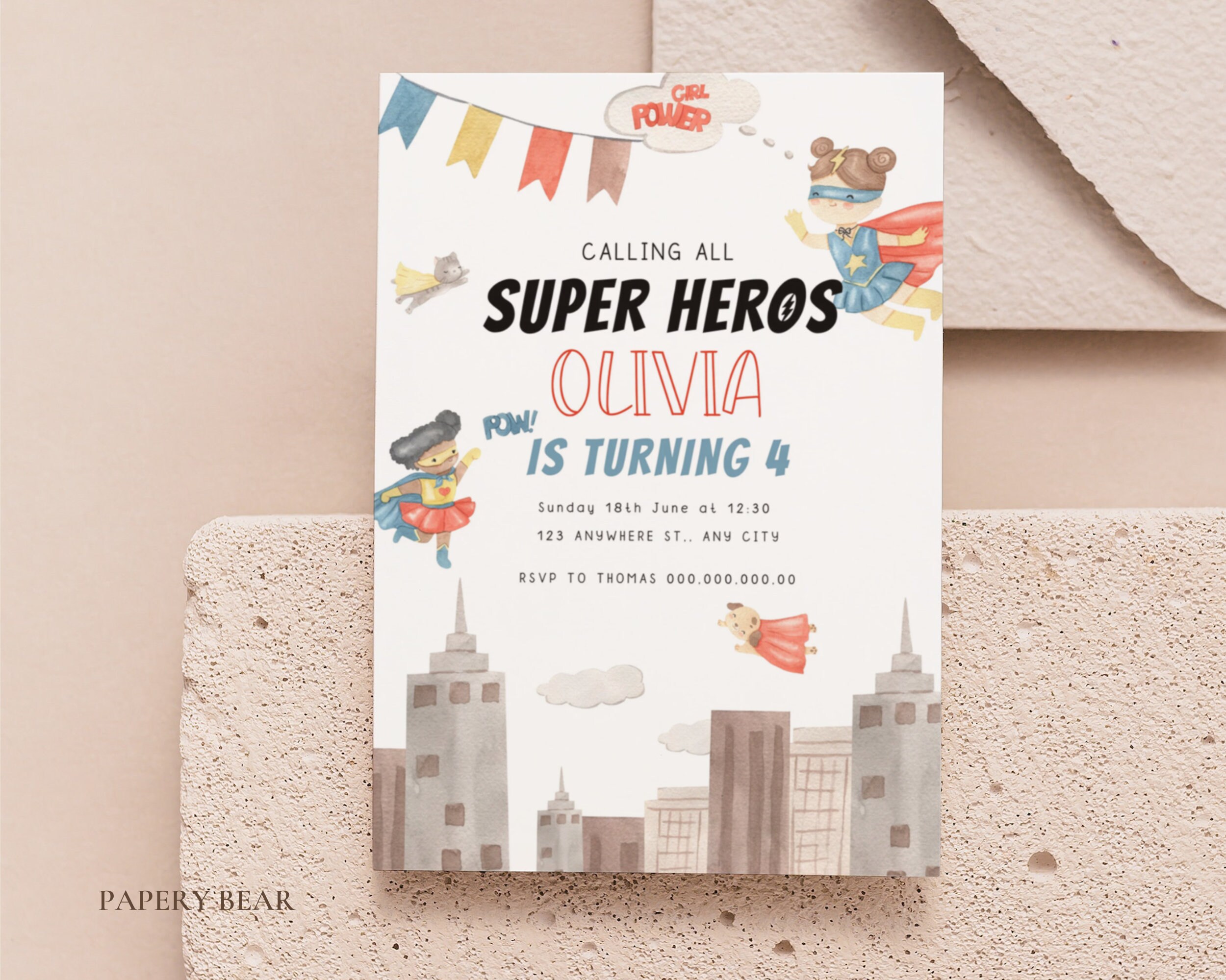 Editable Superhero Girl Invitation Template, Superhero Birthday ...