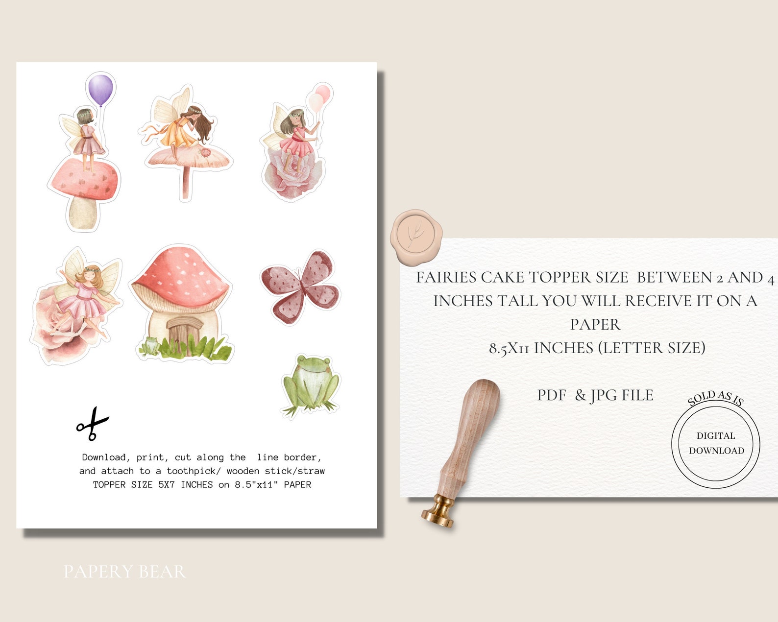 Fairy Cake Toppers, Enchanted Forest Birthday Party (printable Digital ...