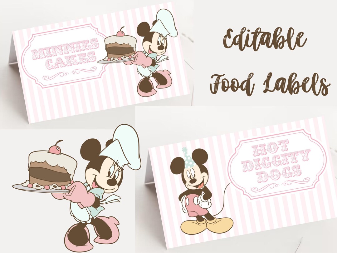 Mickey and Minnie Mouse Party Food Labels, Printable Tent Cards ...