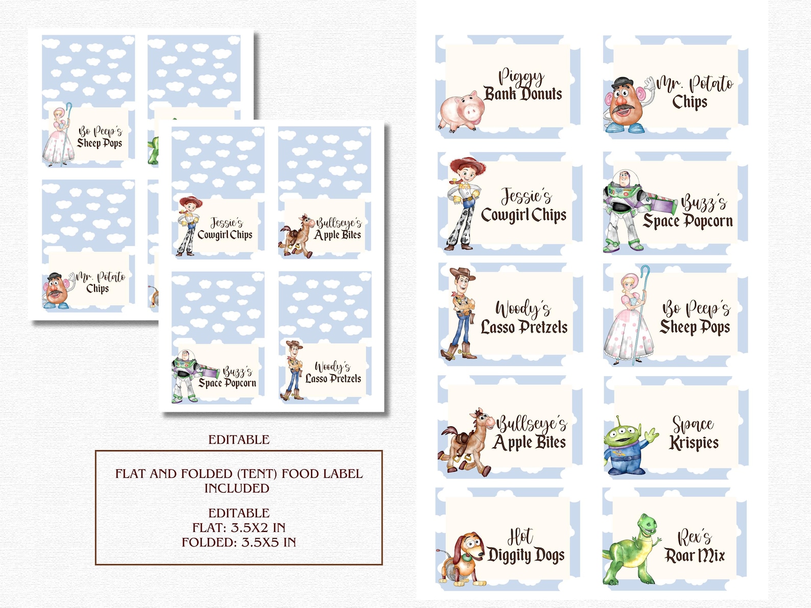 Toy Story Food Labels, 3.5x2.5 Single & 3.5x5 Folded Cards, Birthday ...