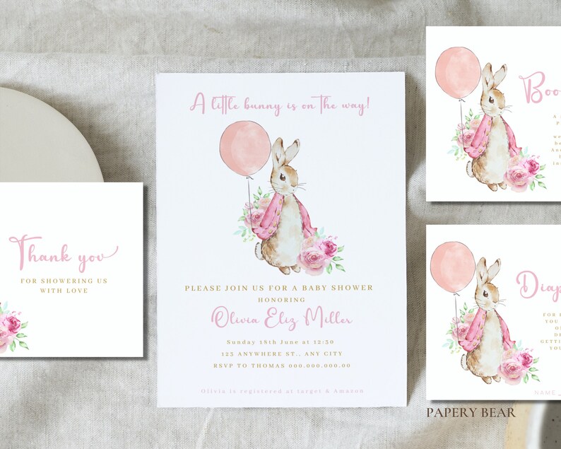 Editable Girl Peter Rabbit Baby Shower Invitation, Peter Rabbit ...