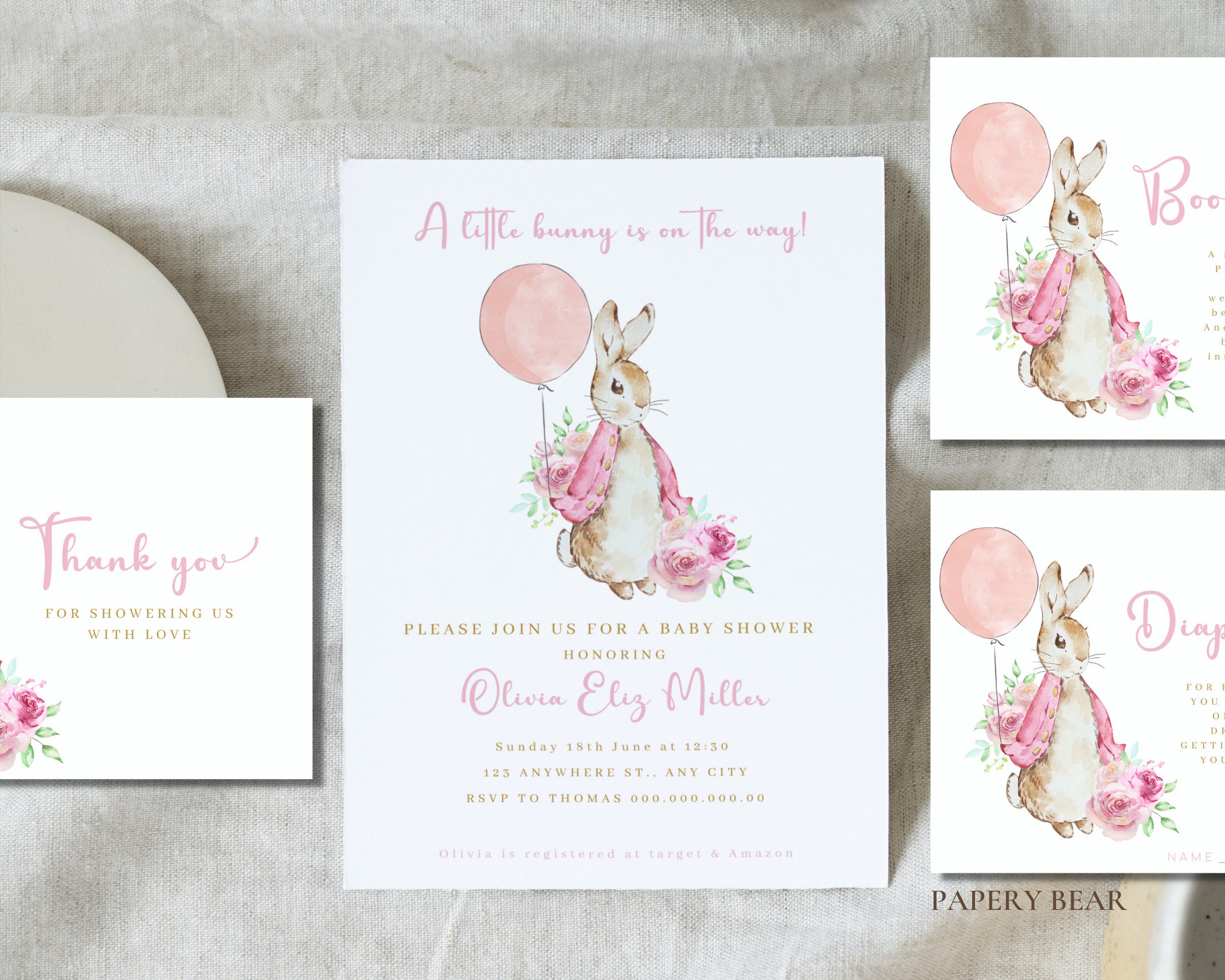 Editable Girl Peter Rabbit Baby Shower Invitation, Peter Rabbit ...