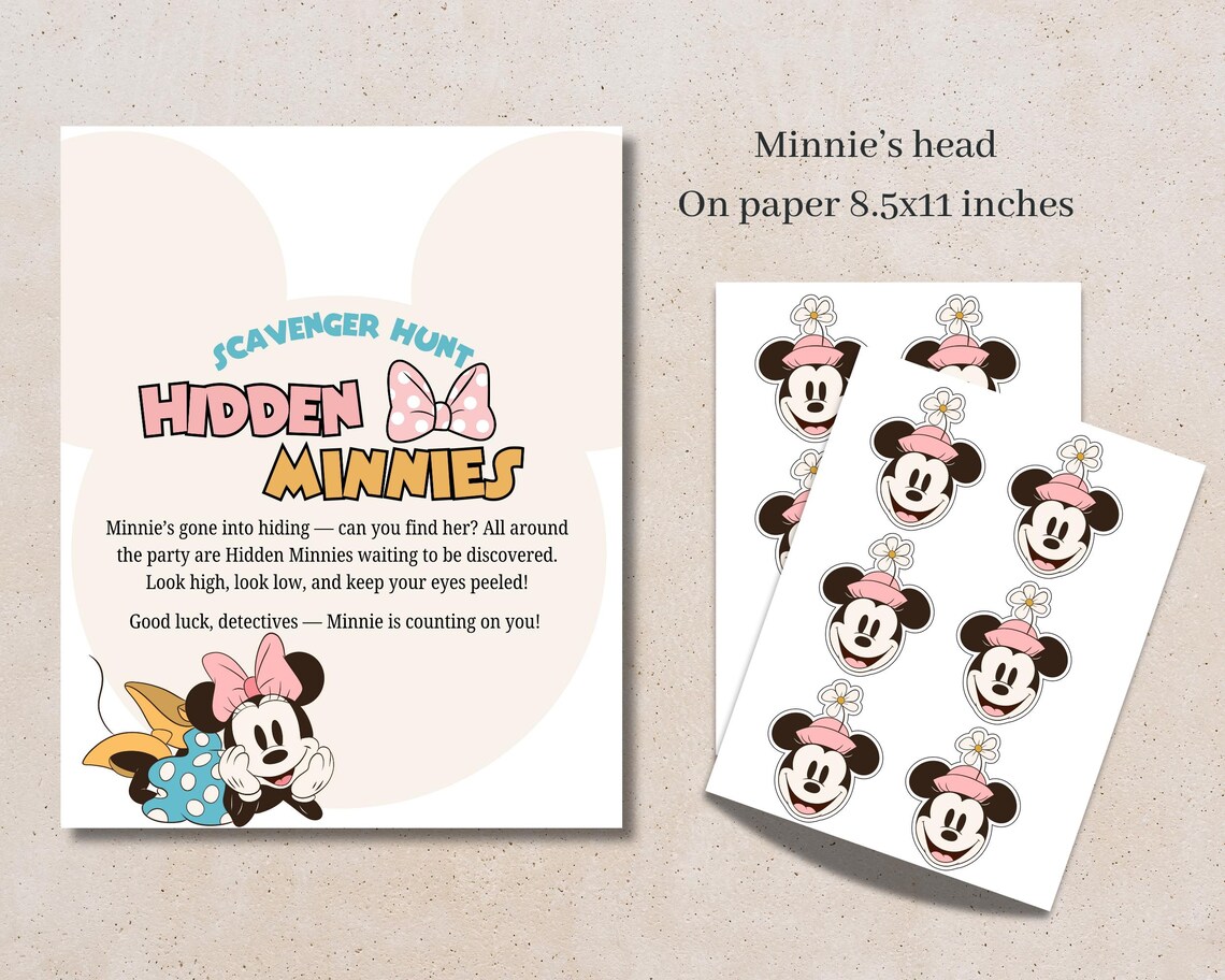 Hidden Minnies Scavenger Hunt Game, Minnie Theme Party, Birthday Game ...
