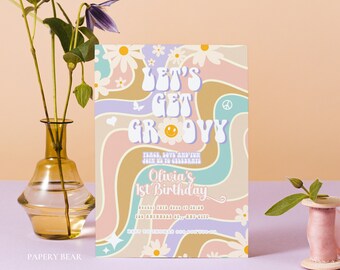 Editable Two Groovy Birthday Party Invitation Daisy Hippie - Etsy