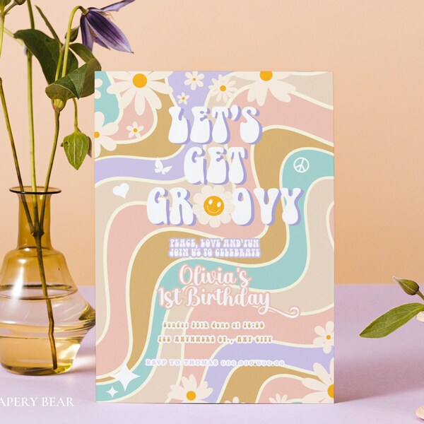 Lets Get Groovy Birthday Invite - Etsy
