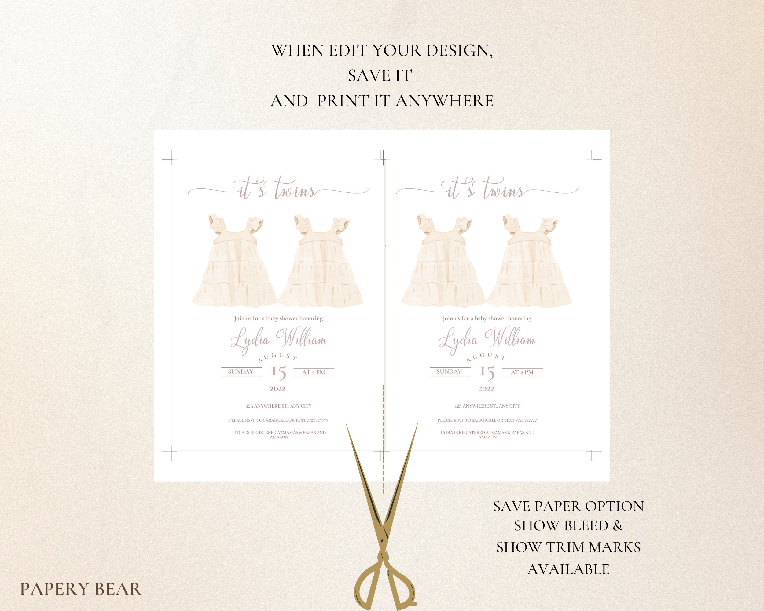It's A Twins Fully Editable Baby Shower Invitation, Editable Template ...