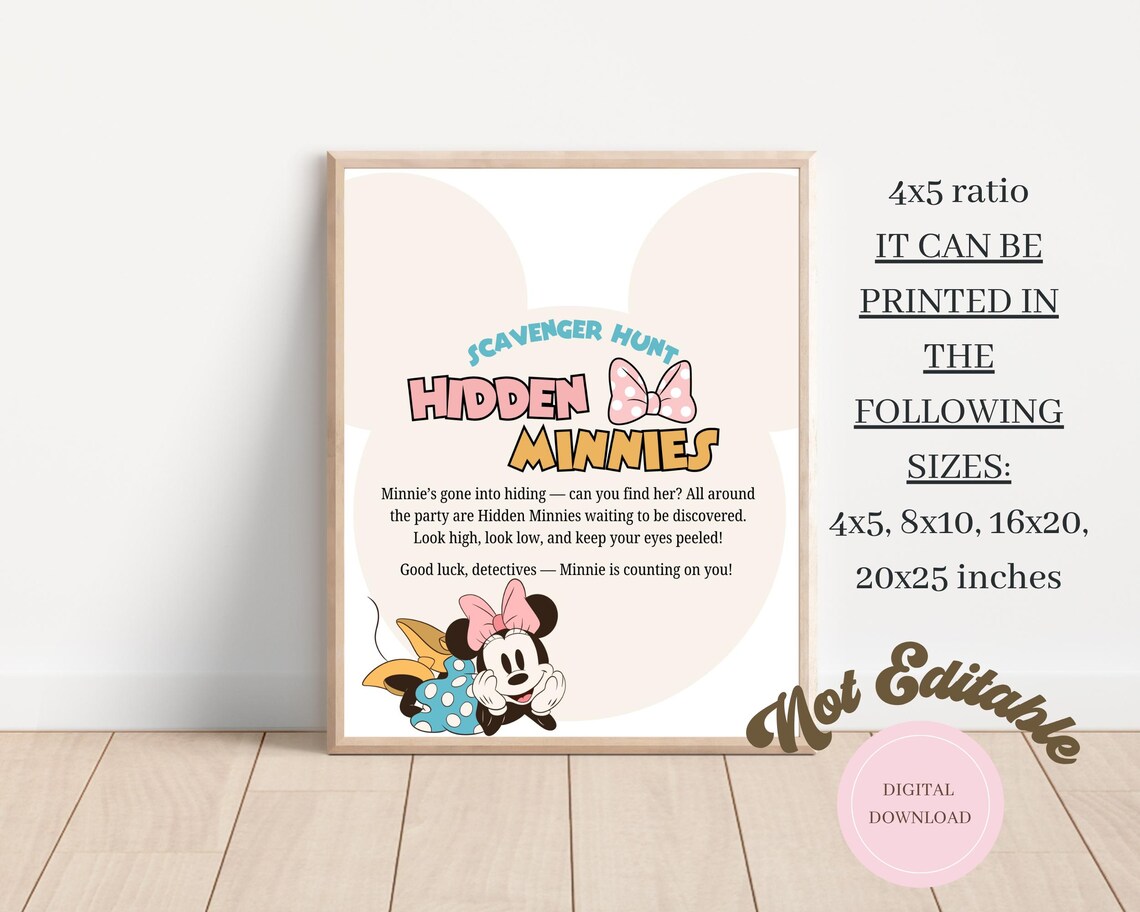 Hidden Minnies Scavenger Hunt Game, Minnie Theme Party, Birthday Game ...