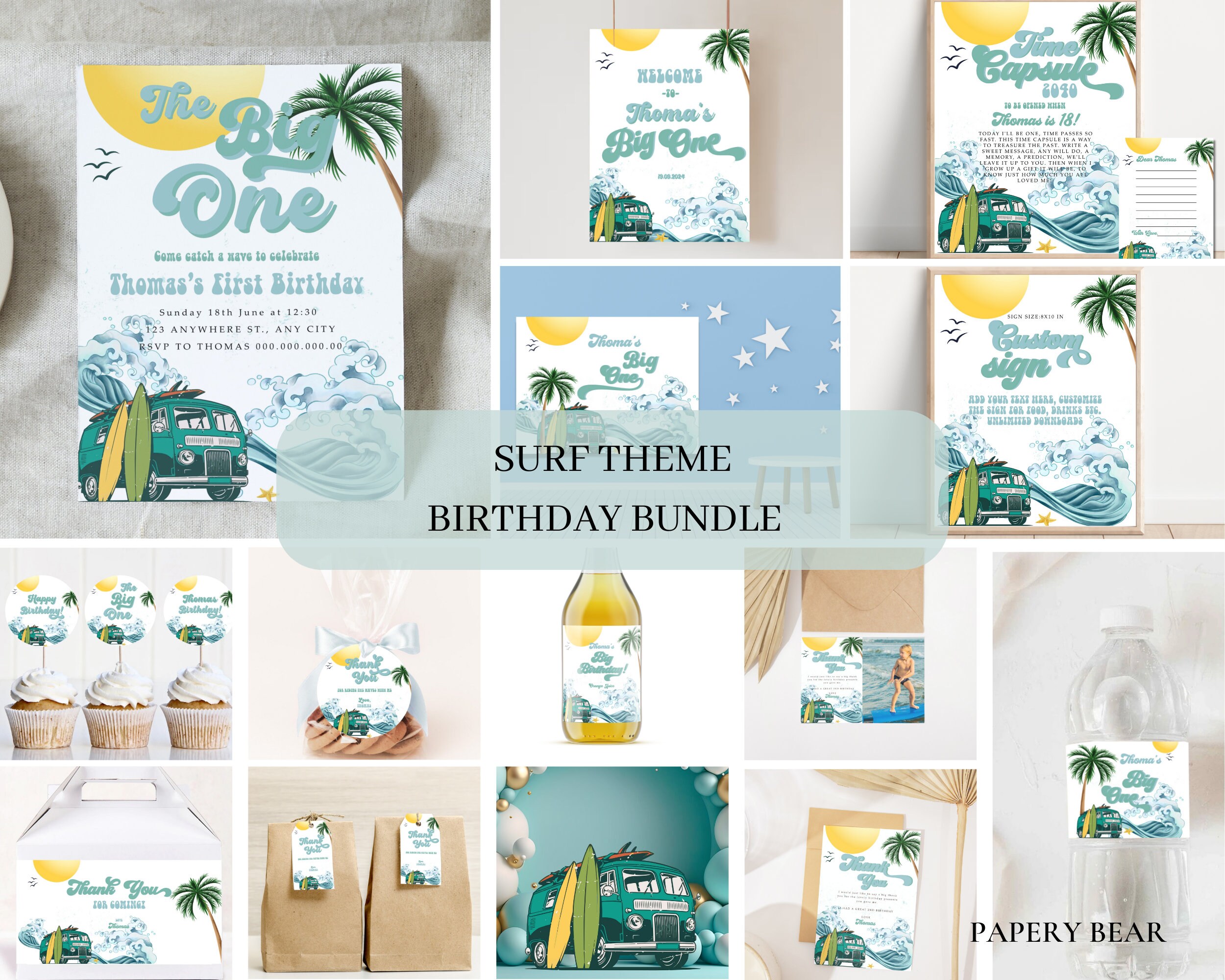 Editable Surf Birthday Invitation Bundle Surfing the Big One - Etsy