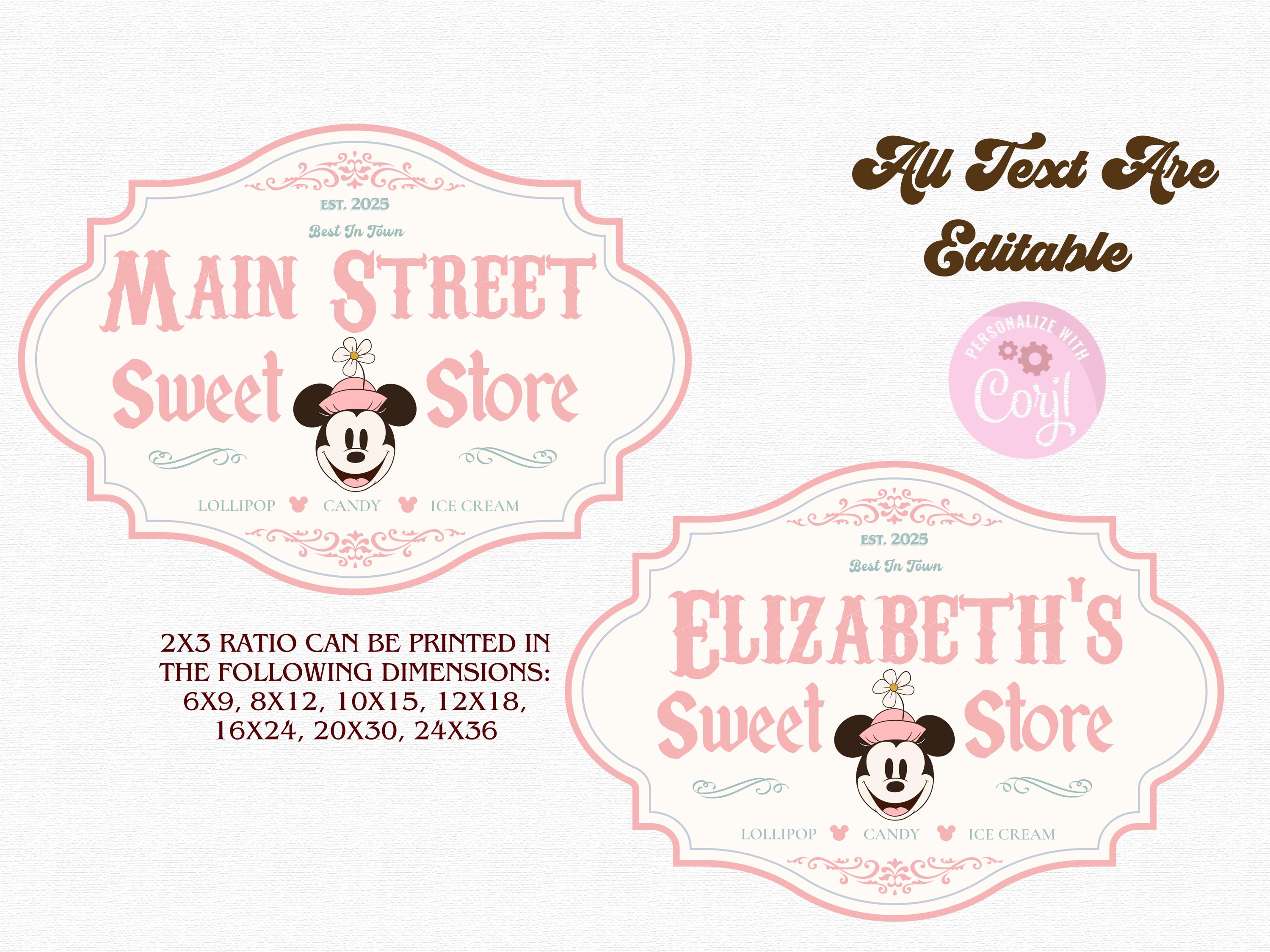 Minnie Sweet Store Birthday Sign, Main Street Sweet Shop, Candyland ...