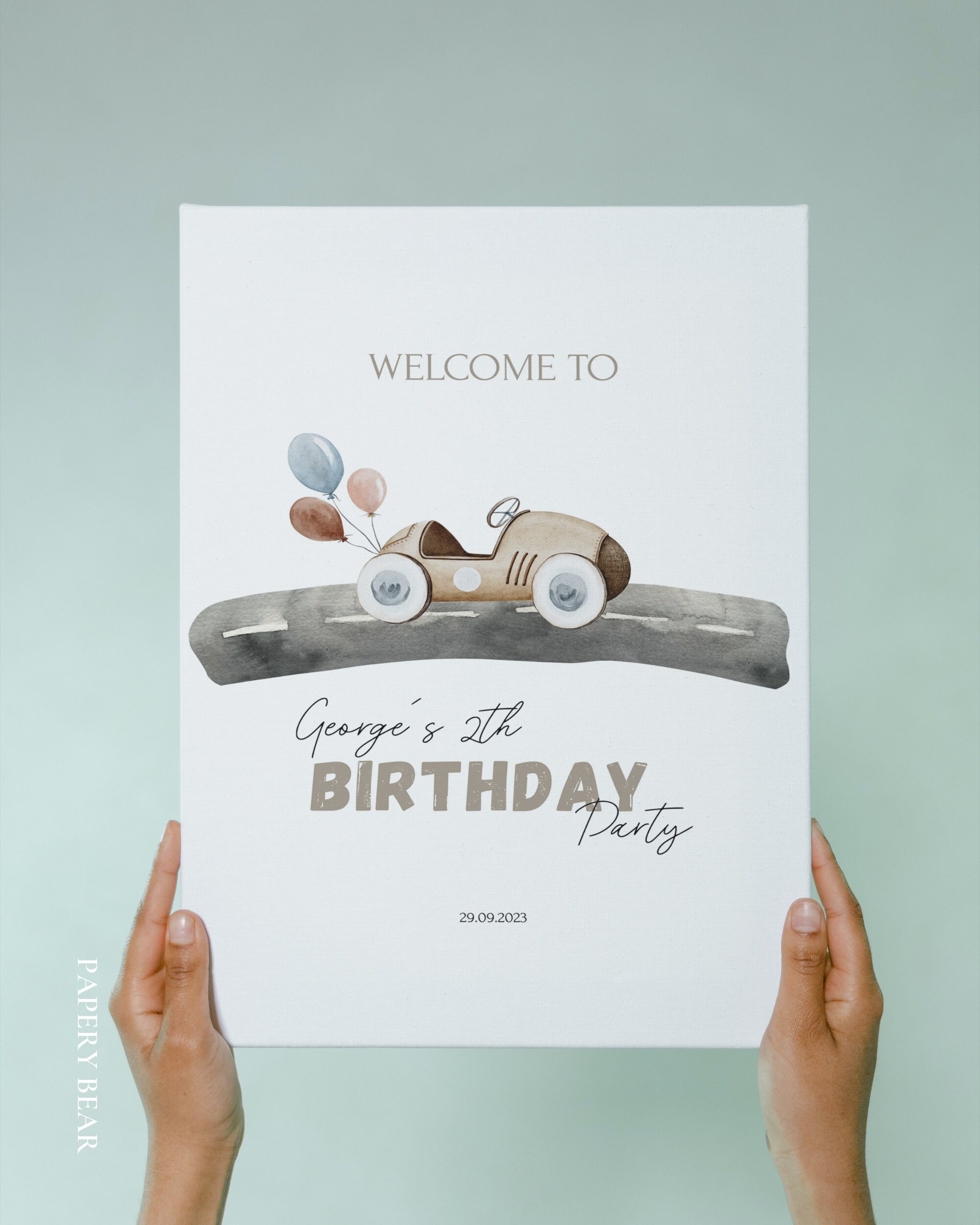 Editable Race Car Birthday Welcome Sign, Vintage Car Racing Birthday ...