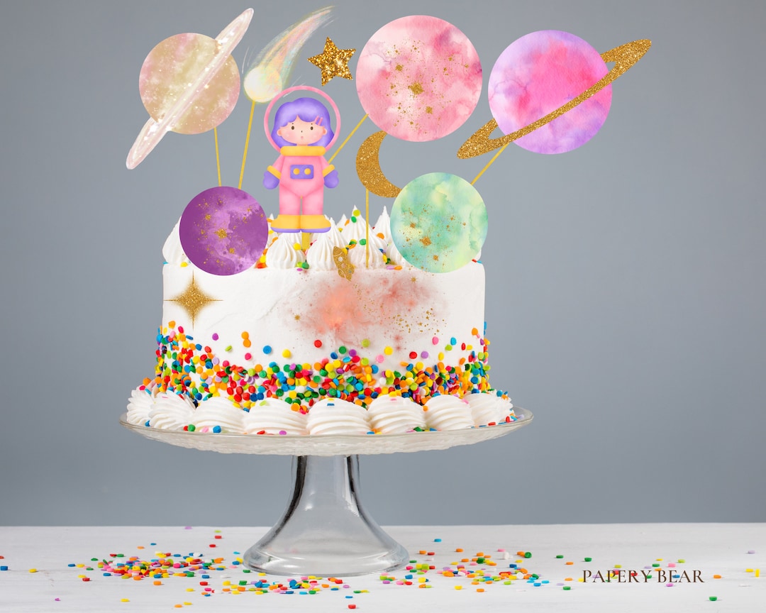 Printable Girl Outer Space Planets Cake Topper Astronaut Rocket Space ...