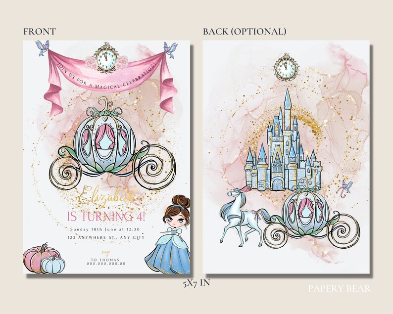 Editable Cinderella Invitation, Princess Birthday Invitation, Princess ...