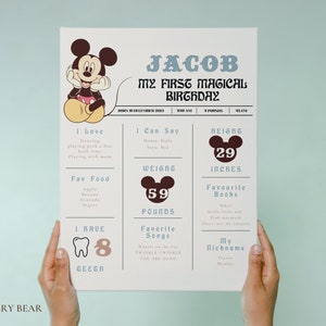 Mickey First Birthday Stats Sign, Retro Mouse Theme (digital Download ...