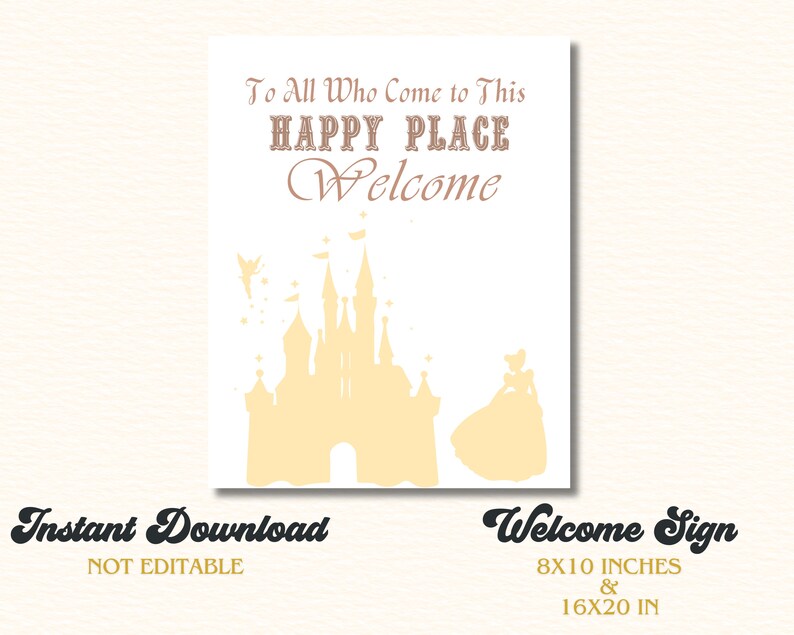 Disney Welcome Sign, Printable Disney Castle Welcome Sign, Disneyland ...