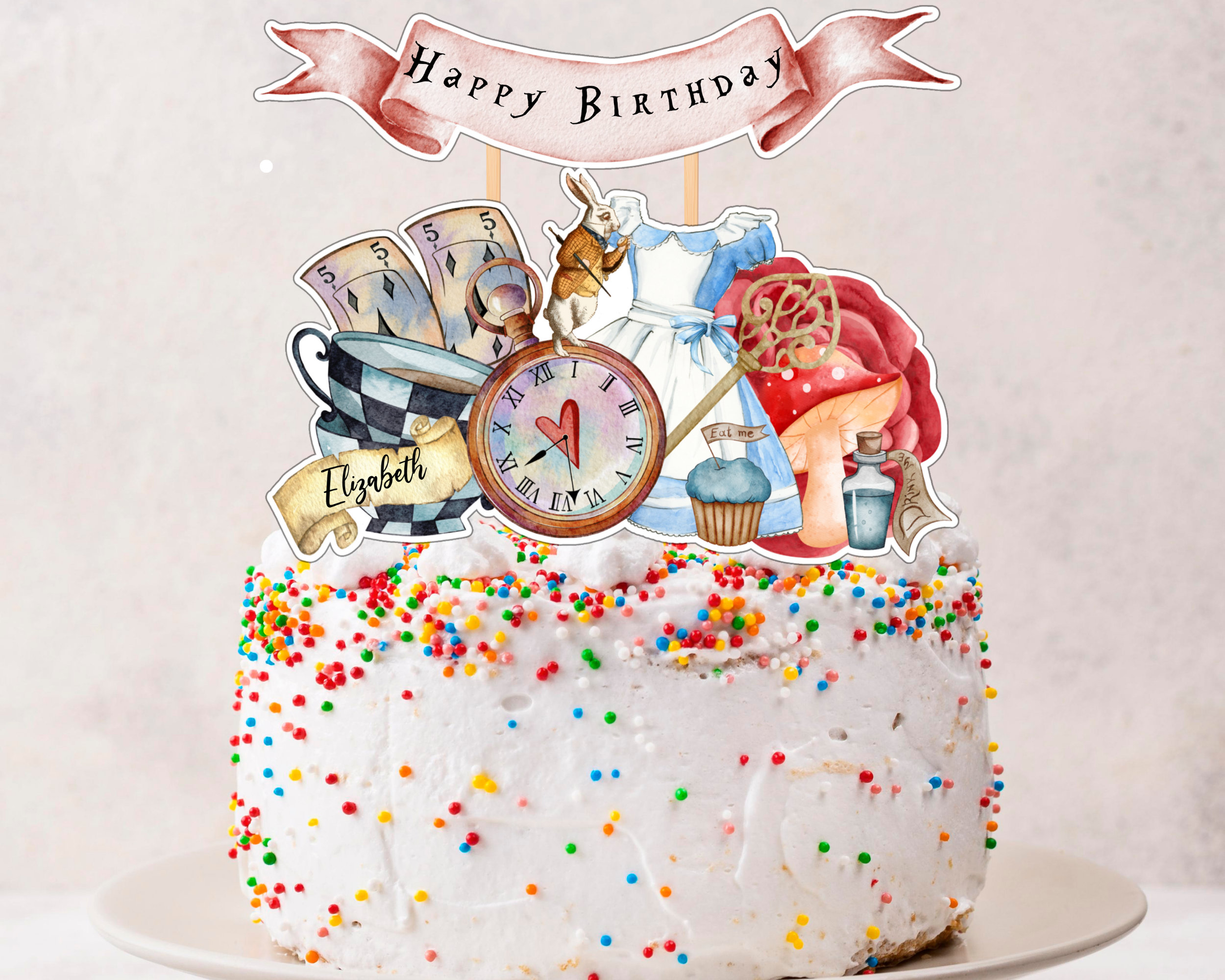 Alice in Wonderland Birthday Cake Topper, Alice in Wonderland Birthday ...