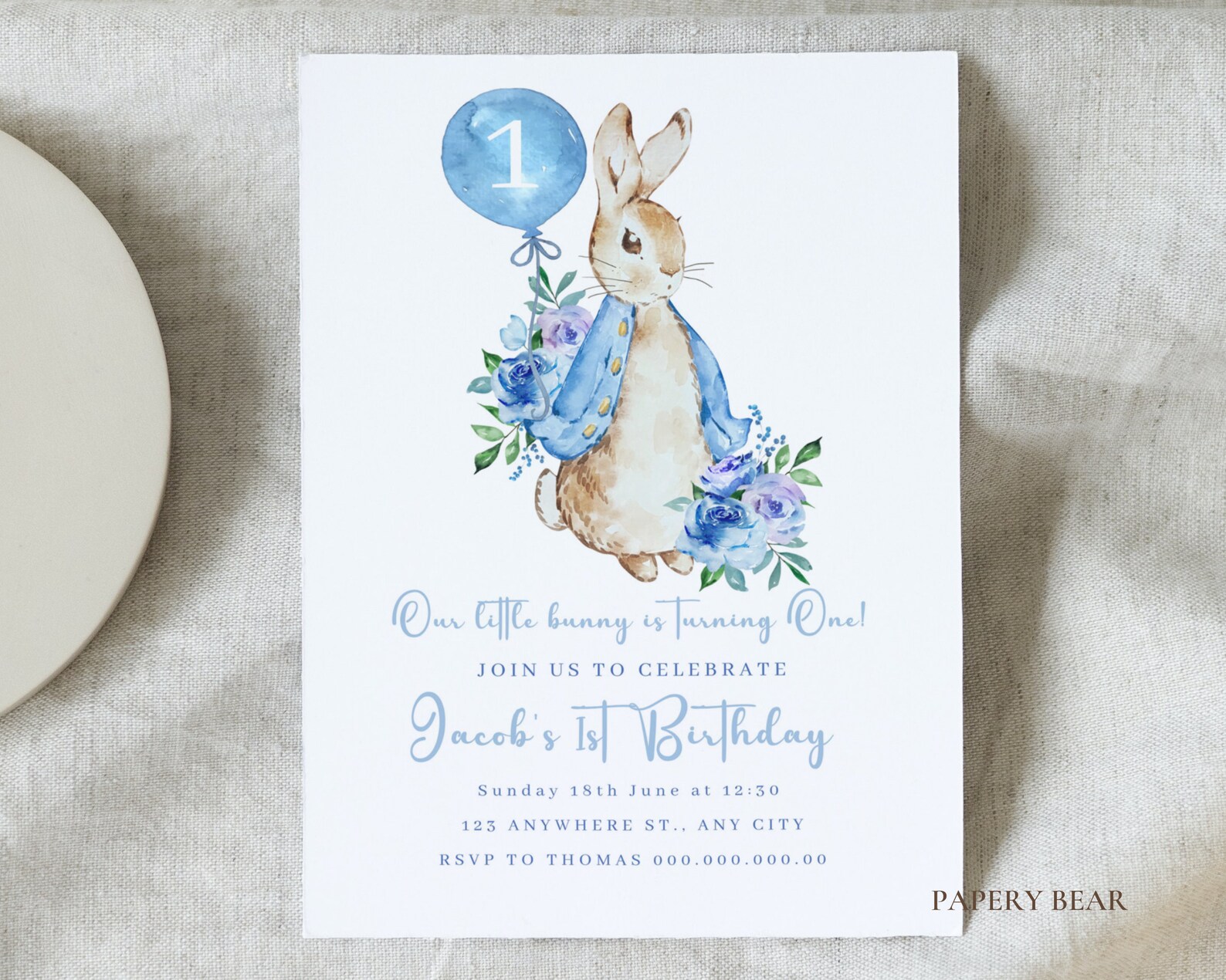Editable Peter Rabbit First Birthday Invitation, Peter Rabbit Boy ...