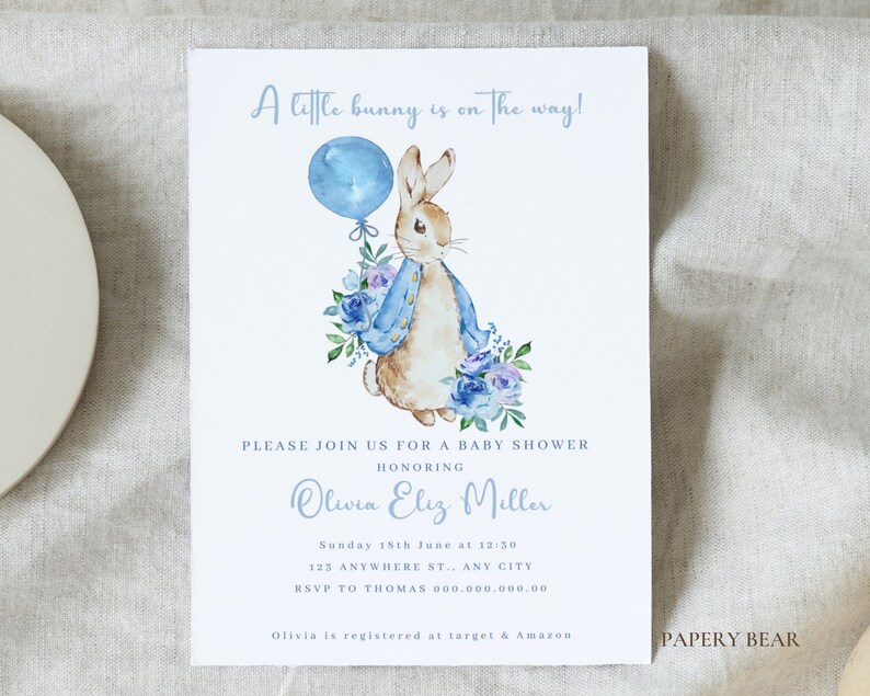 Editable Boy Peter Rabbit Baby Shower Invitation Peter Rabbit - Etsy